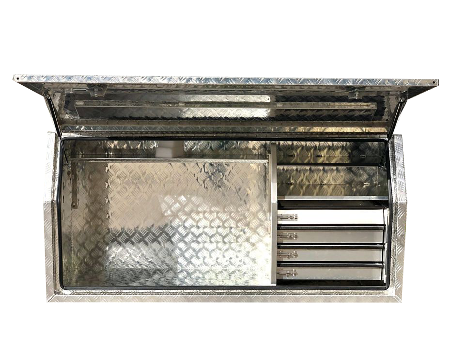 (Full Open) 170cm(L) x 60cm(D) x 80cm(H) Aluminum Checkerplate Tool Bo ...