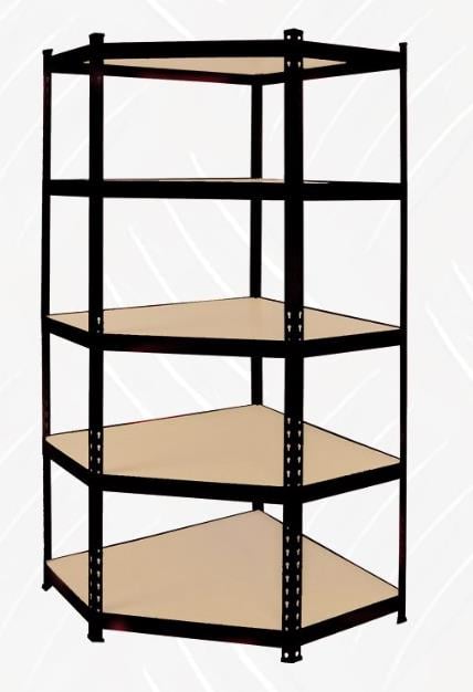 90cm Heavy Duty MDF Corner Garage Shelving Black 5 Tier Storage Comple ...
